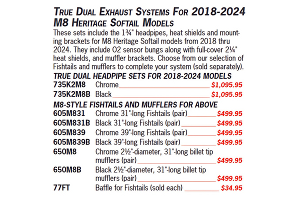 True Dual Exhaust Systems for M8 Softails - Paughco, Inc